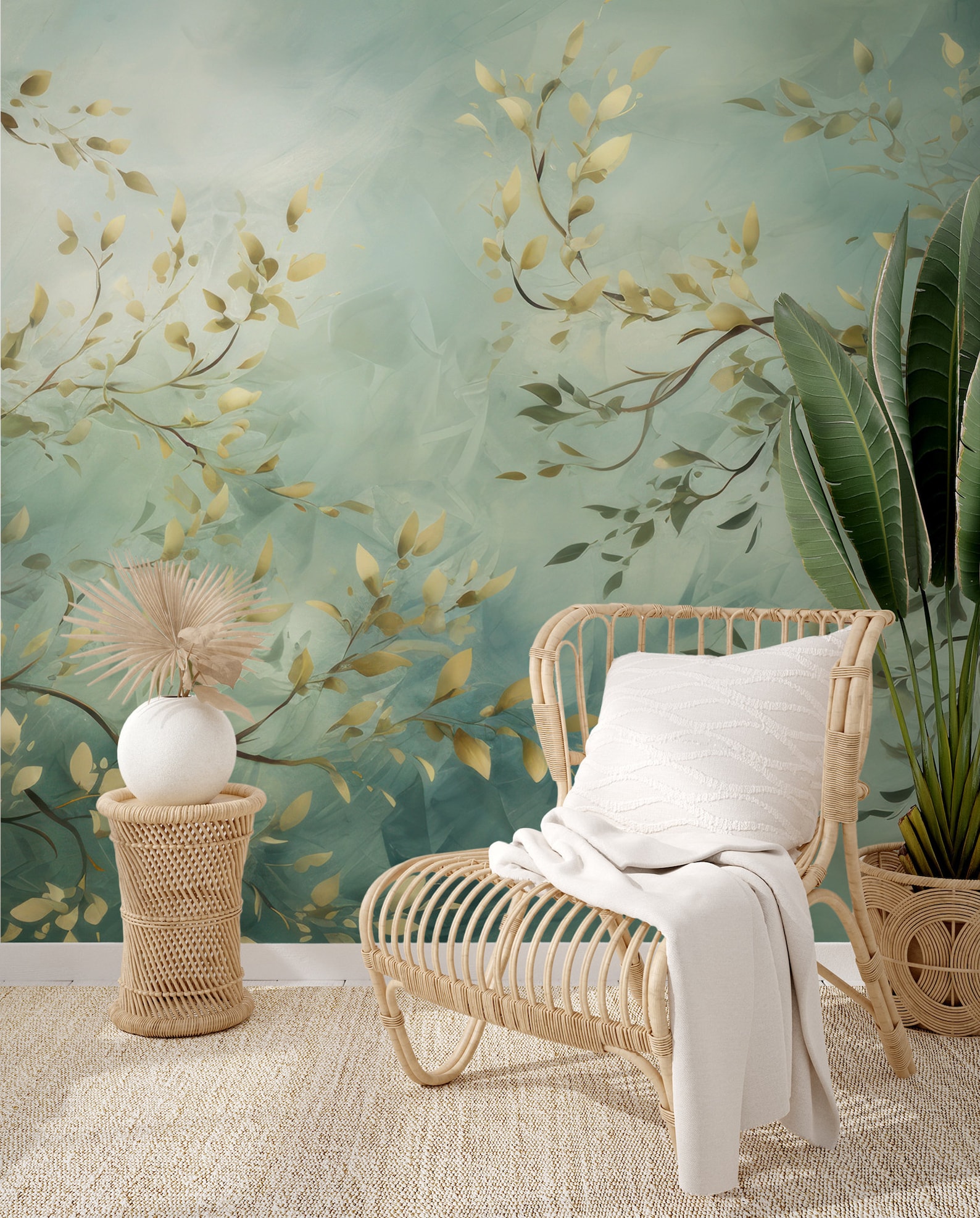 Leafy Branches Green Abstract Wall Mural Wall Decor Home Renovation ...