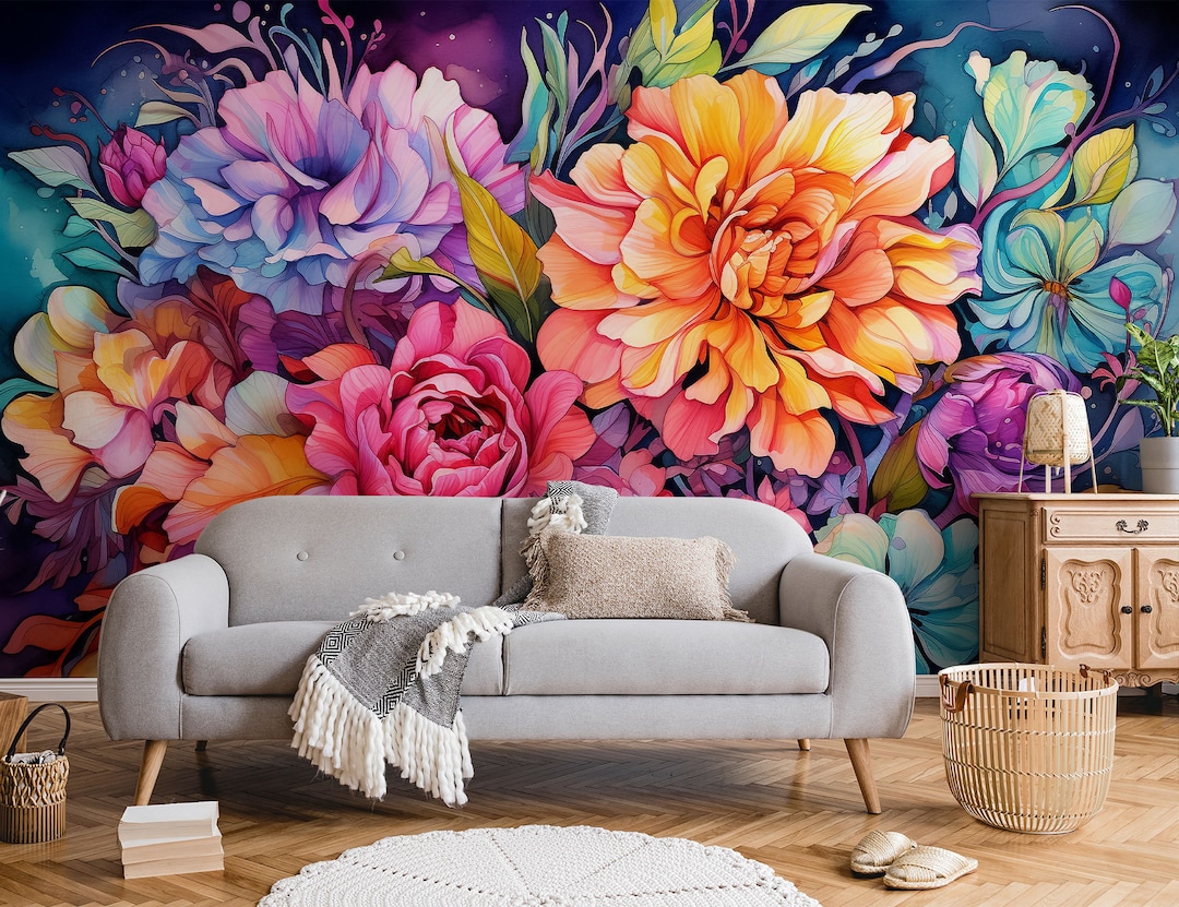 Colorful Retro Floral Wallpaper | Floral Wall Decor | Home Renovation ...