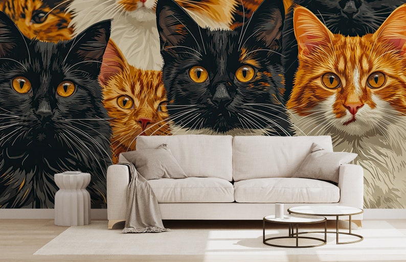 Kitties Wallpaper, Cute Mural With Cats | Wall Decor | Home Renovation ...