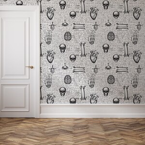 Black and White Wallpaper, Skull and Bone | Wall Decor | Home ...