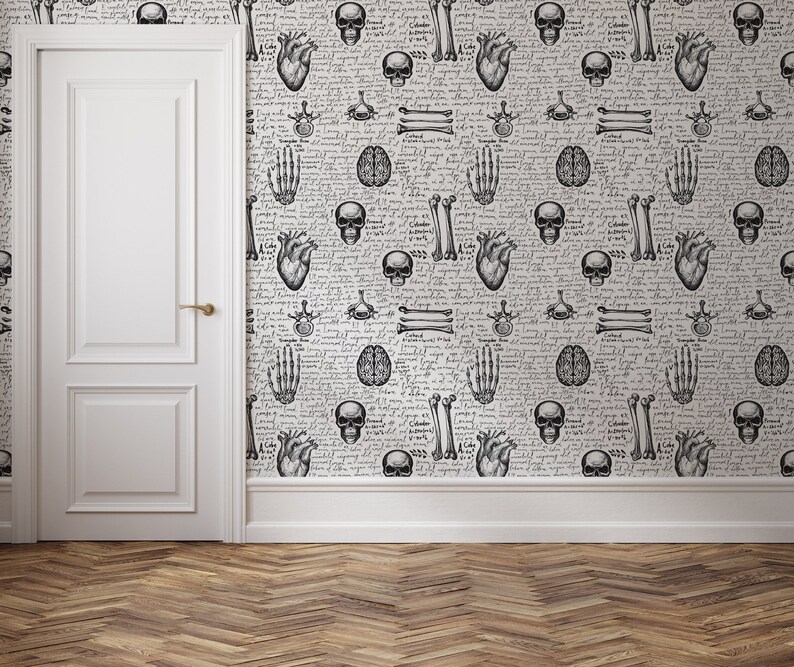 Black and White Wallpaper, Skull and Bone | Wall Decor | Home ...