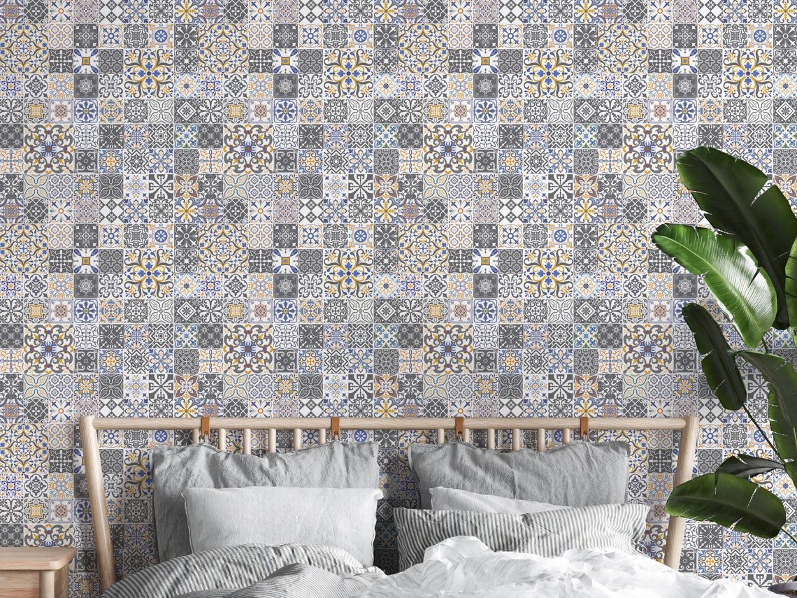 Italian Style Wallpaper, Mosaic Tile Pattern Wall Decor Home Renovation ...