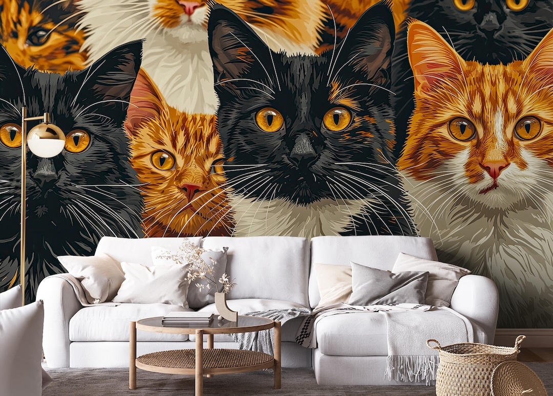 Kitties Wallpaper, Cute Mural With Cats | Wall Decor | Home Renovation ...