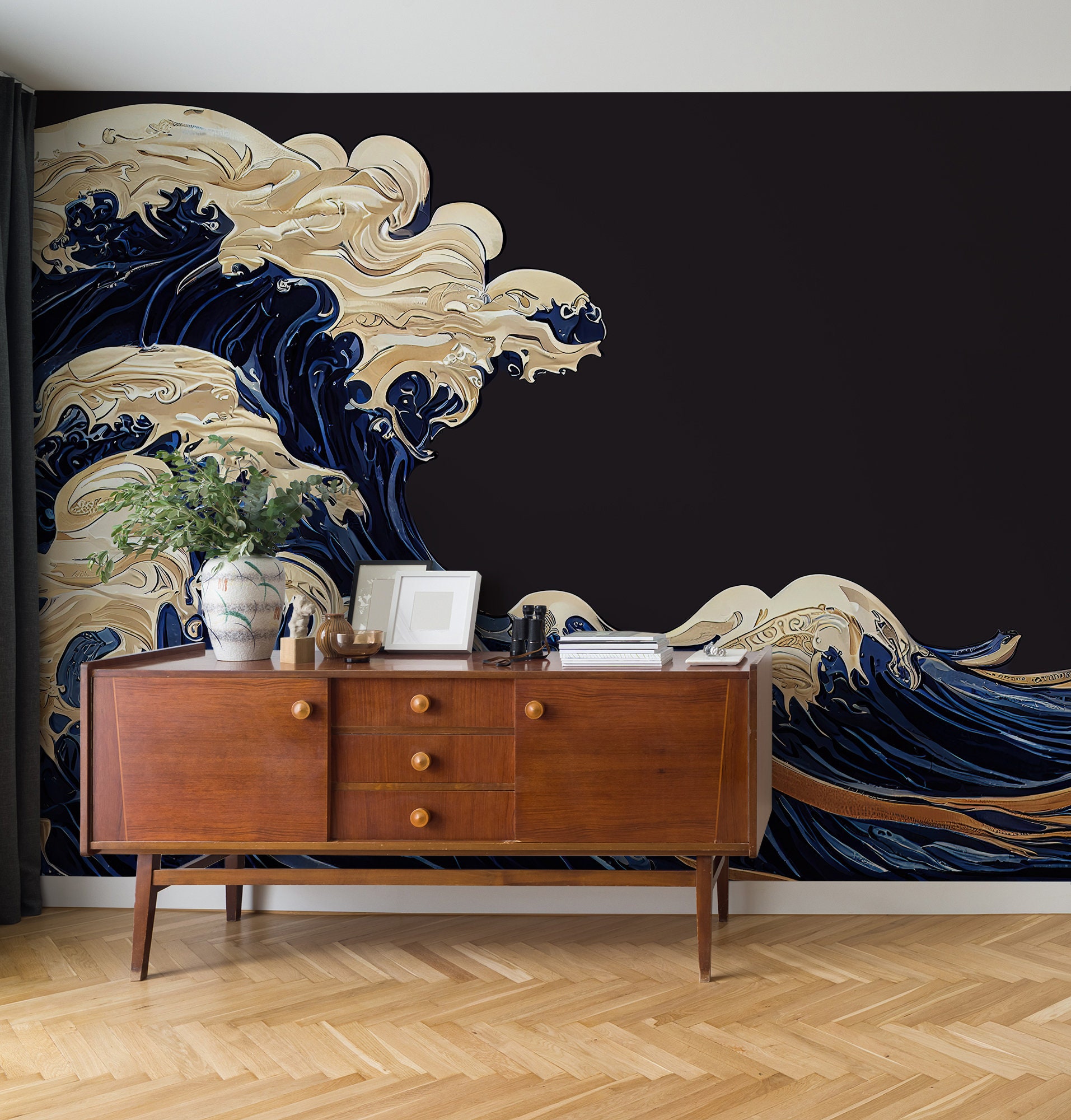 Abstract Wave Wall Mural in Japanese Style | Wall Decor | Home ...