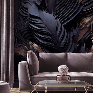 Dark Exotic Leaves Wall Mural | Wall Decor | Home Renovation | Wall Art ...