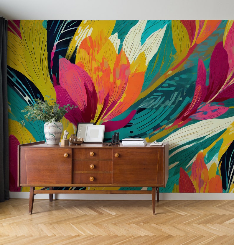 Abstract Colorful Floral Wallpaper | Wall Decor | Home Renovation ...
