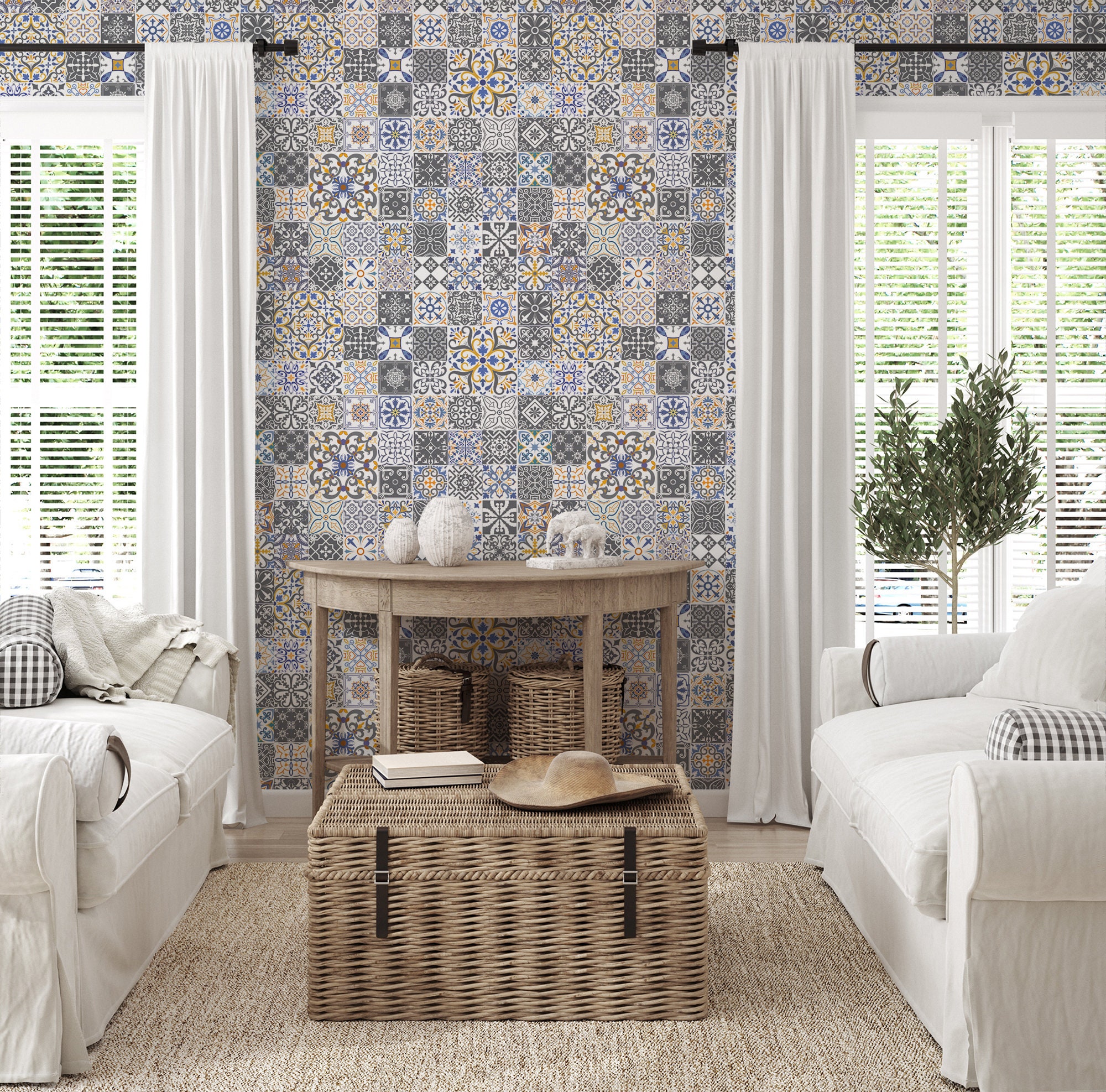 Italian Style Wallpaper, Mosaic Tile Pattern Wall Decor Home Renovation ...