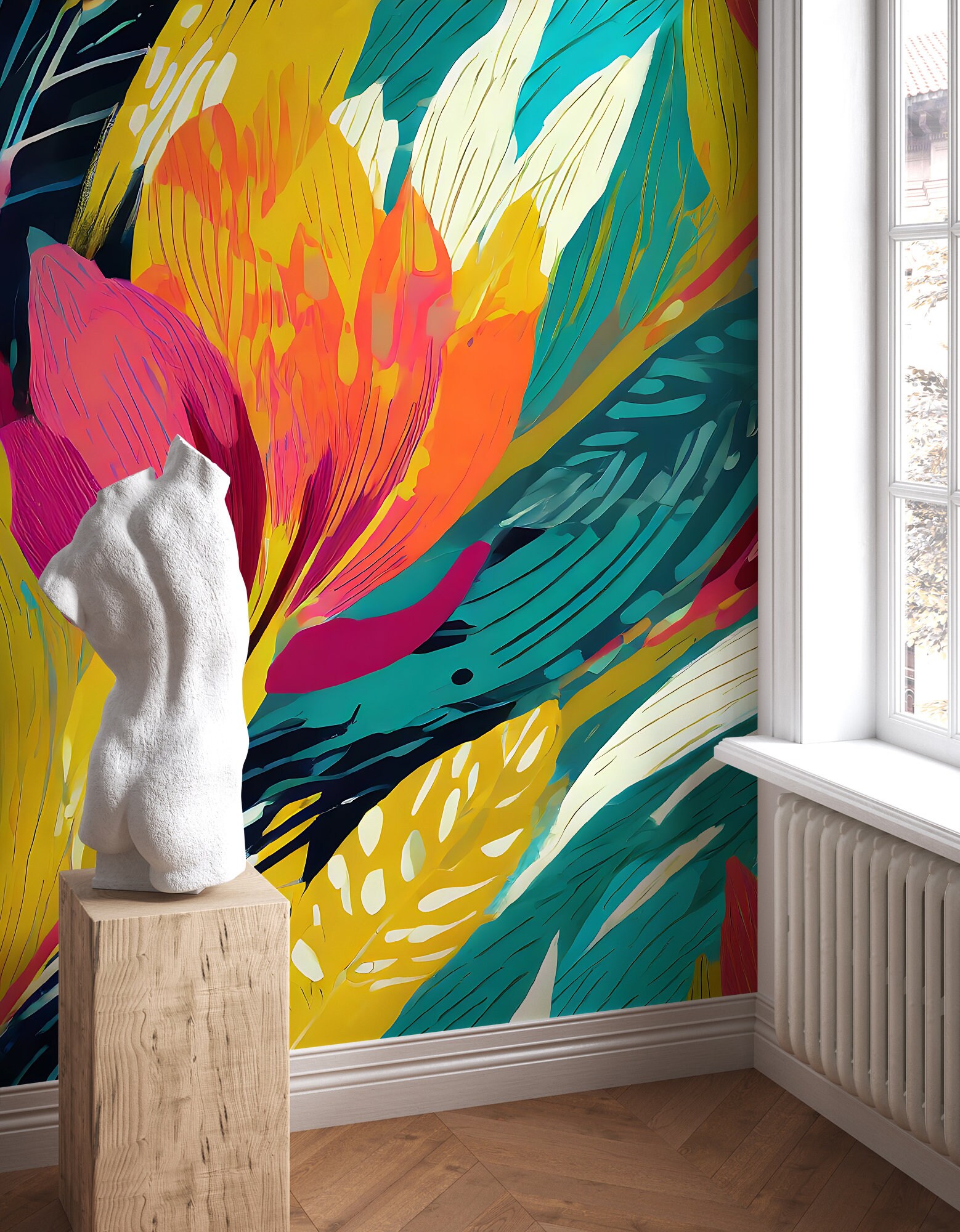 Abstract Colorful Floral Wallpaper | Wall Decor | Home Renovation ...