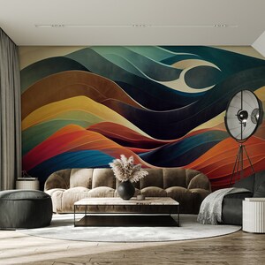 Colorful Abstract Wave Wall Mural Wall Decor Home Renovation Wall Art ...