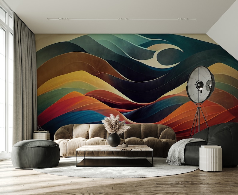 Colorful Abstract Wave Wall Mural | Wall Decor | Home Renovation | Wall ...