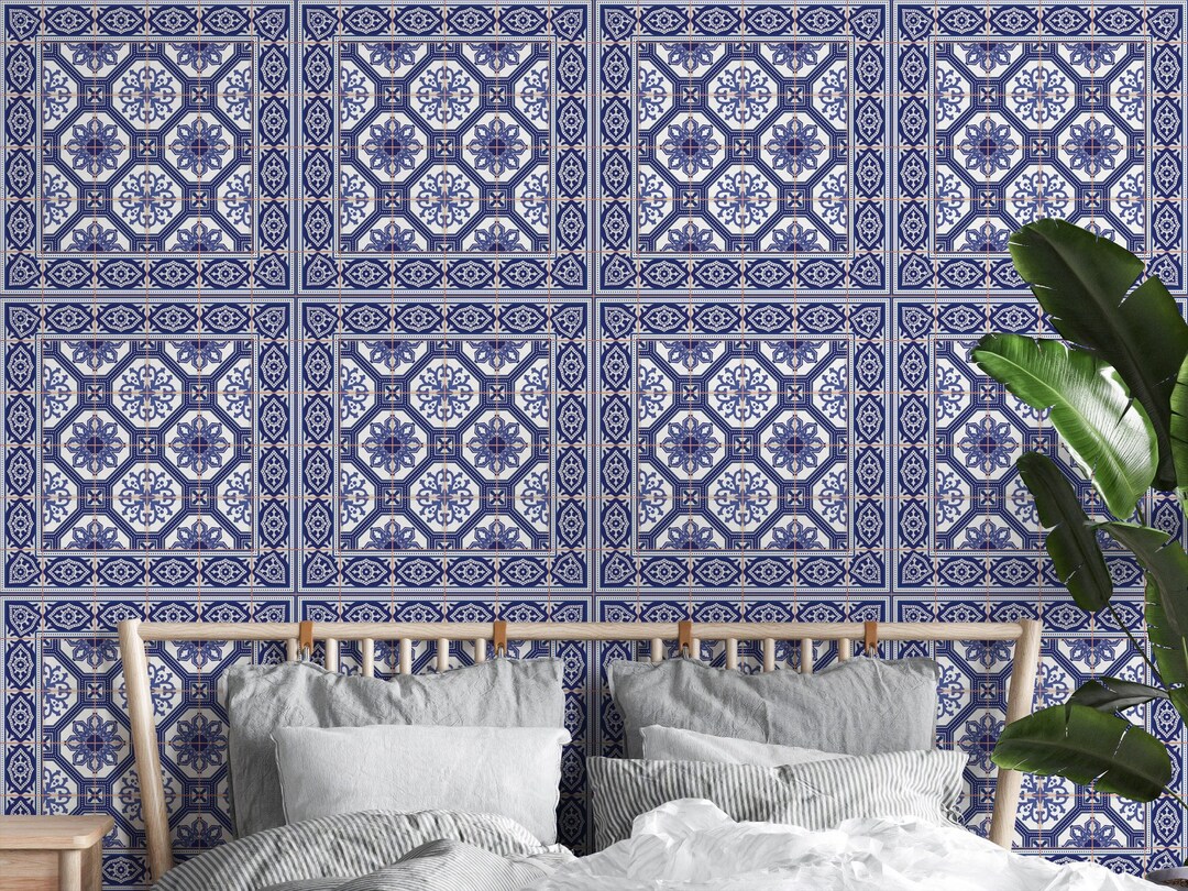 Moroccan Blue Wallpaper, Portuguese Pattern | Wall Decor | Home ...