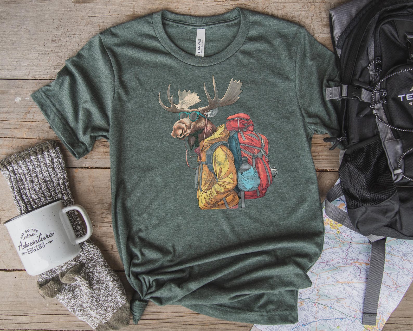 Traveling Moose Tee, Adventure Hiking Outdoor Shirt, Wildlife Animal ...