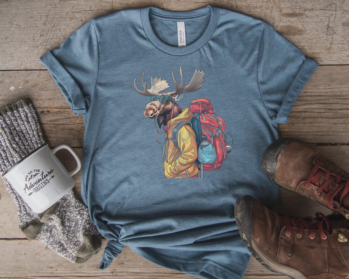 Traveling Moose Tee, Adventure Hiking Outdoor Shirt, Wildlife Animal ...