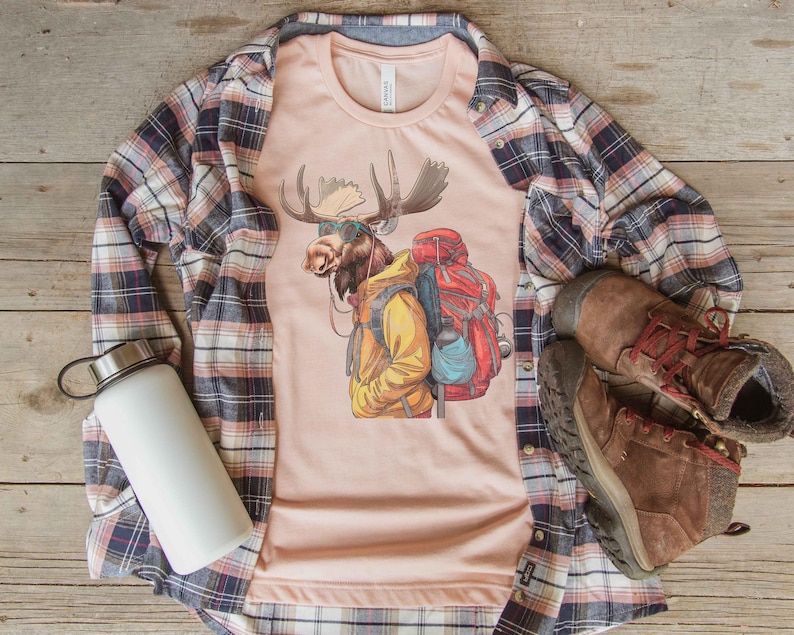 Traveling Moose Tee, Adventure Hiking Outdoor Shirt, Wildlife Animal ...