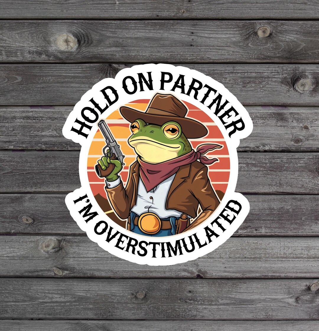 Hold on Partner Im Overstimulated Sticker, Cowboy Frog Sticker, Gen Z ...
