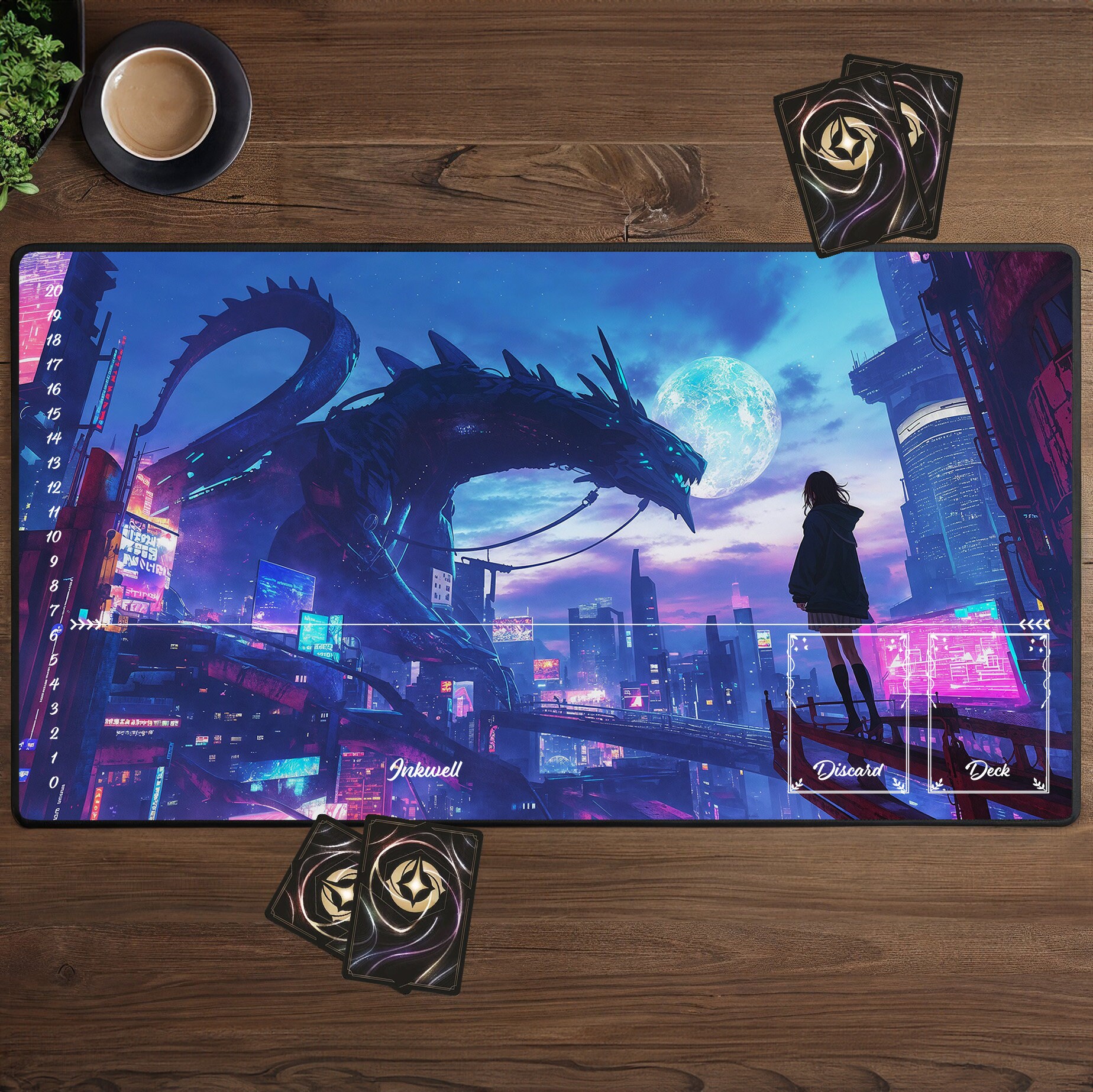 Japanese Cyberpunk Lorcana Playmat Neon Urban Fantasy Dragon Cyberpunk ...
