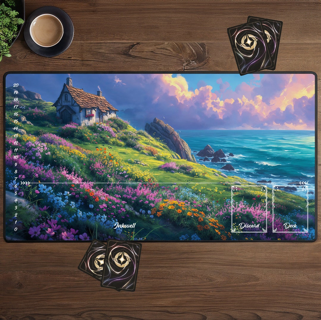 Coastal Cottage Lorcana Playmat With Zones Vibrant Oceanic Landscape ...