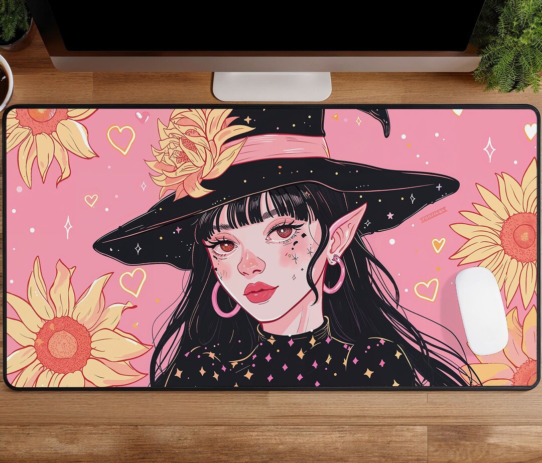 Gothic Anime Witch Desk Mat Nightcore Aesthetic Sunflower RGB Gaming ...
