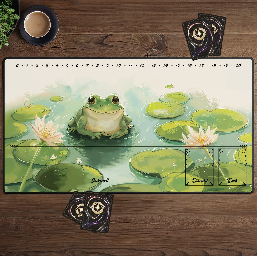 Cute Frog Pond Lorcana Playmat Whimsical Waterlily Game Mat for Card ...