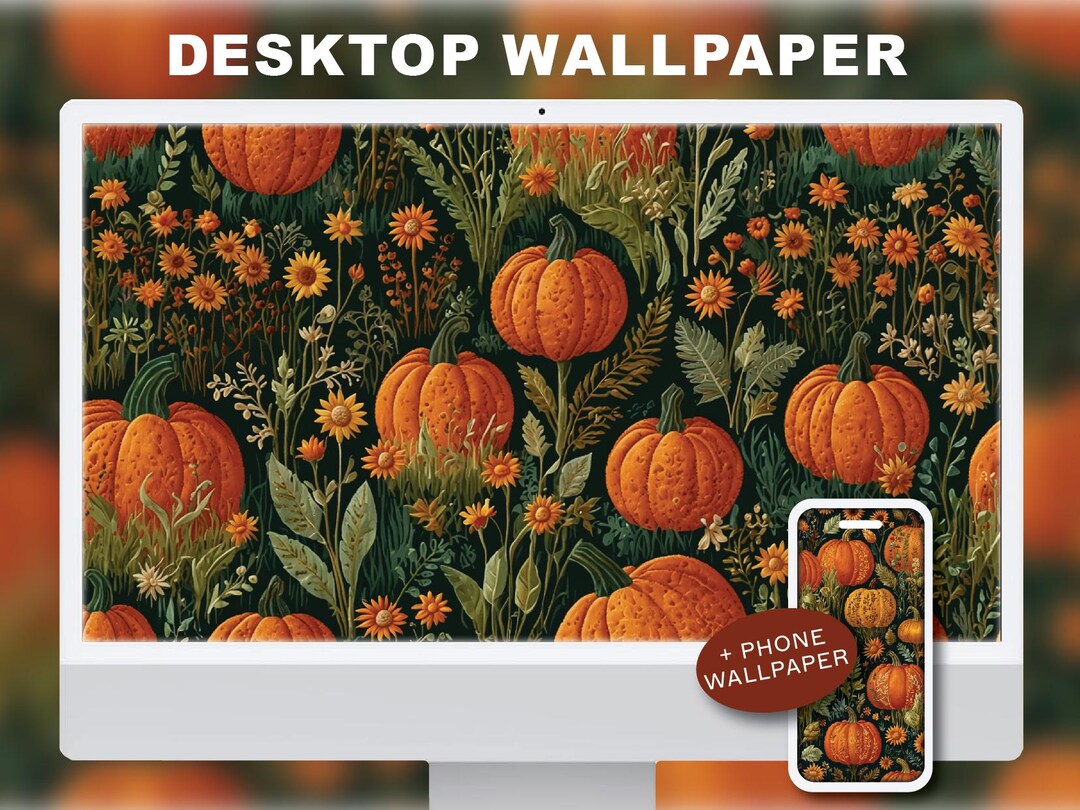 Pumpkin Patch Desktop Wallpaper, Illustrated Wallpaper, Phone Wallpaper, Digital Drawing ...