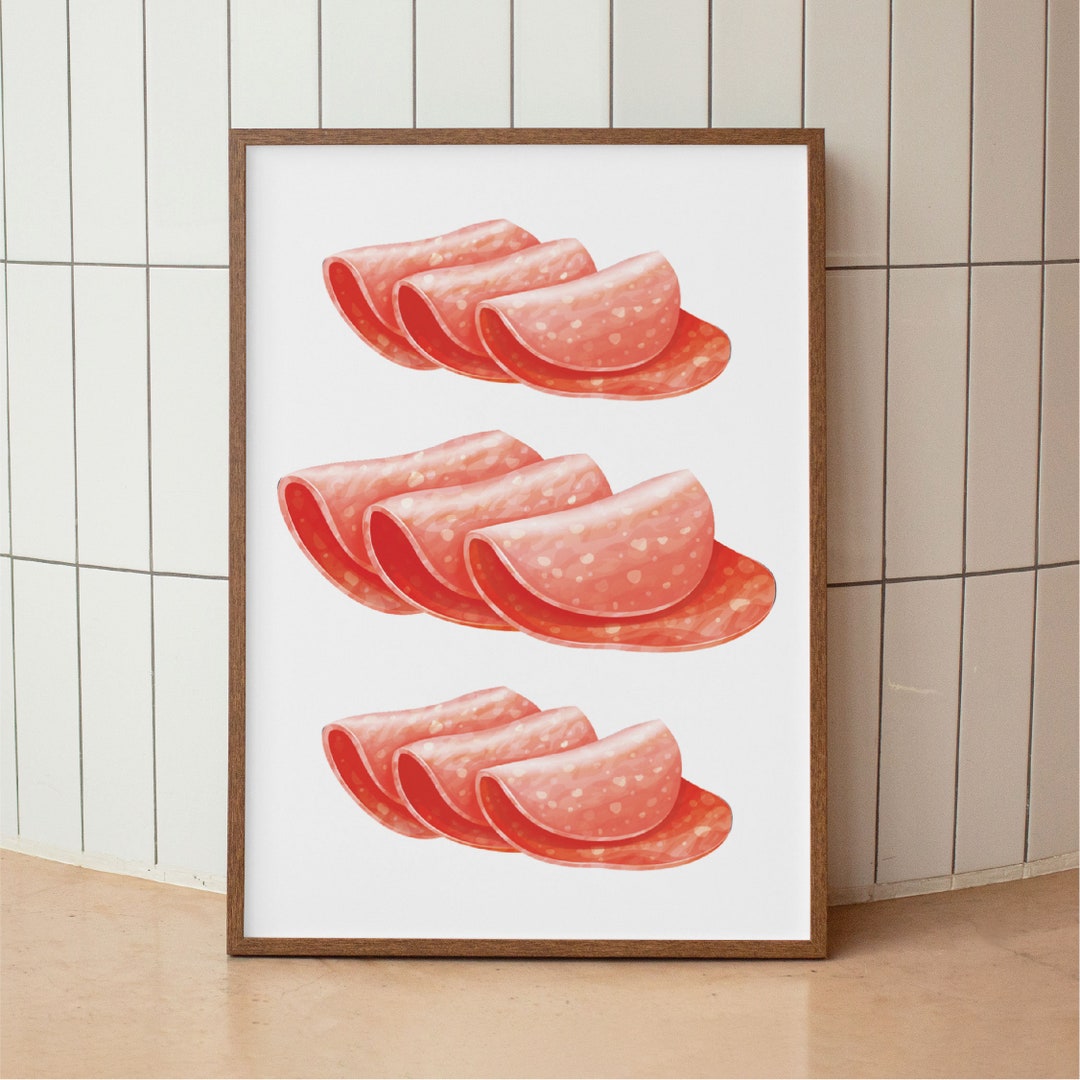 Deli Ham Slice Print Vintage Retro Food Print Wall Art Print Midcentury ...
