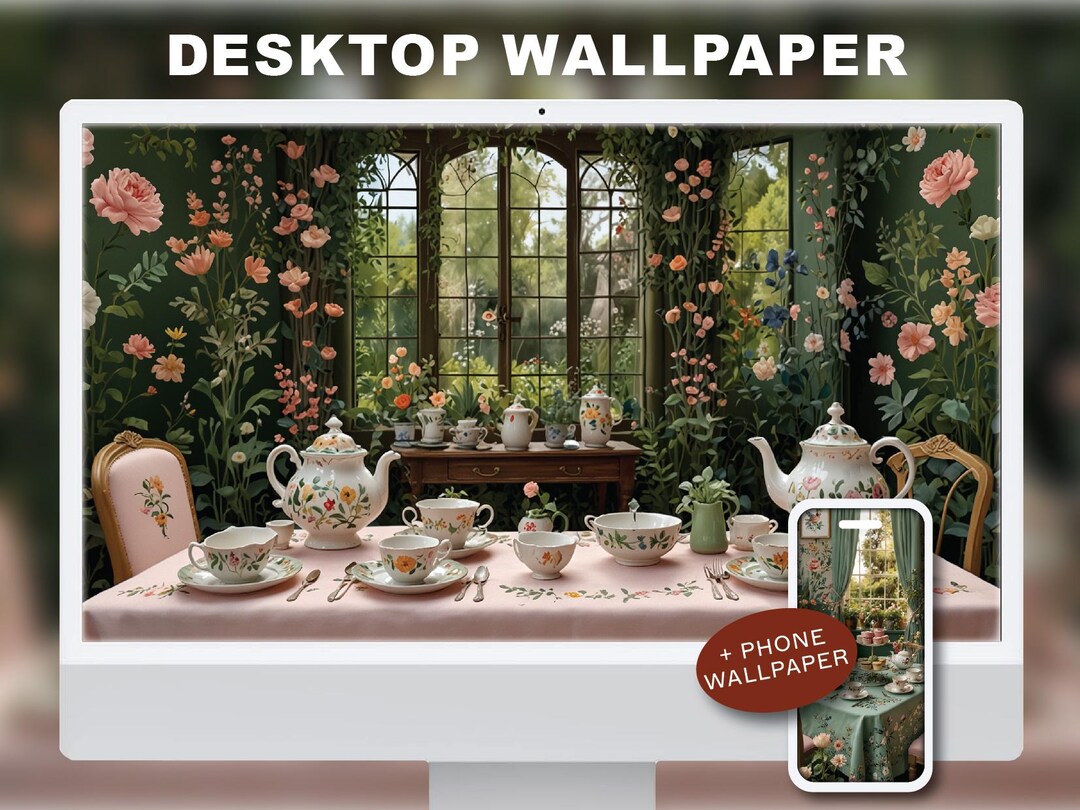 Tea Party Desktop Wallpaper, Illustrated Wallpaper, Phone Wallpaper ...