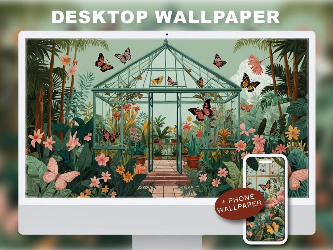 Butterfly Greenhouse Desktop Wallpaper, Illustrated Wallpaper, Phone ...