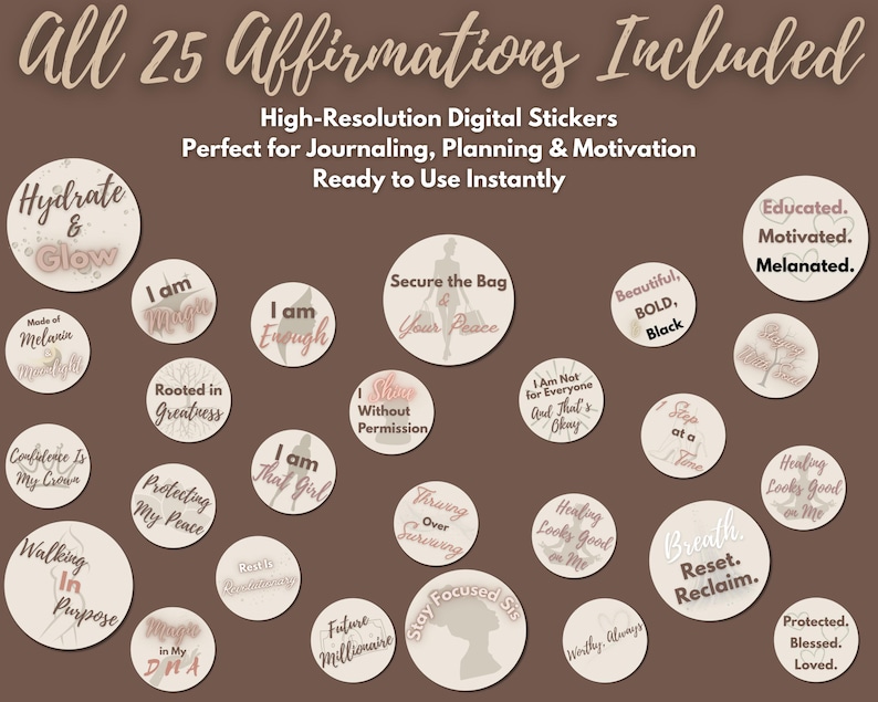 Black Girl Affirmation Stickers: Self-love Digital Planner Quotes (PNG ...