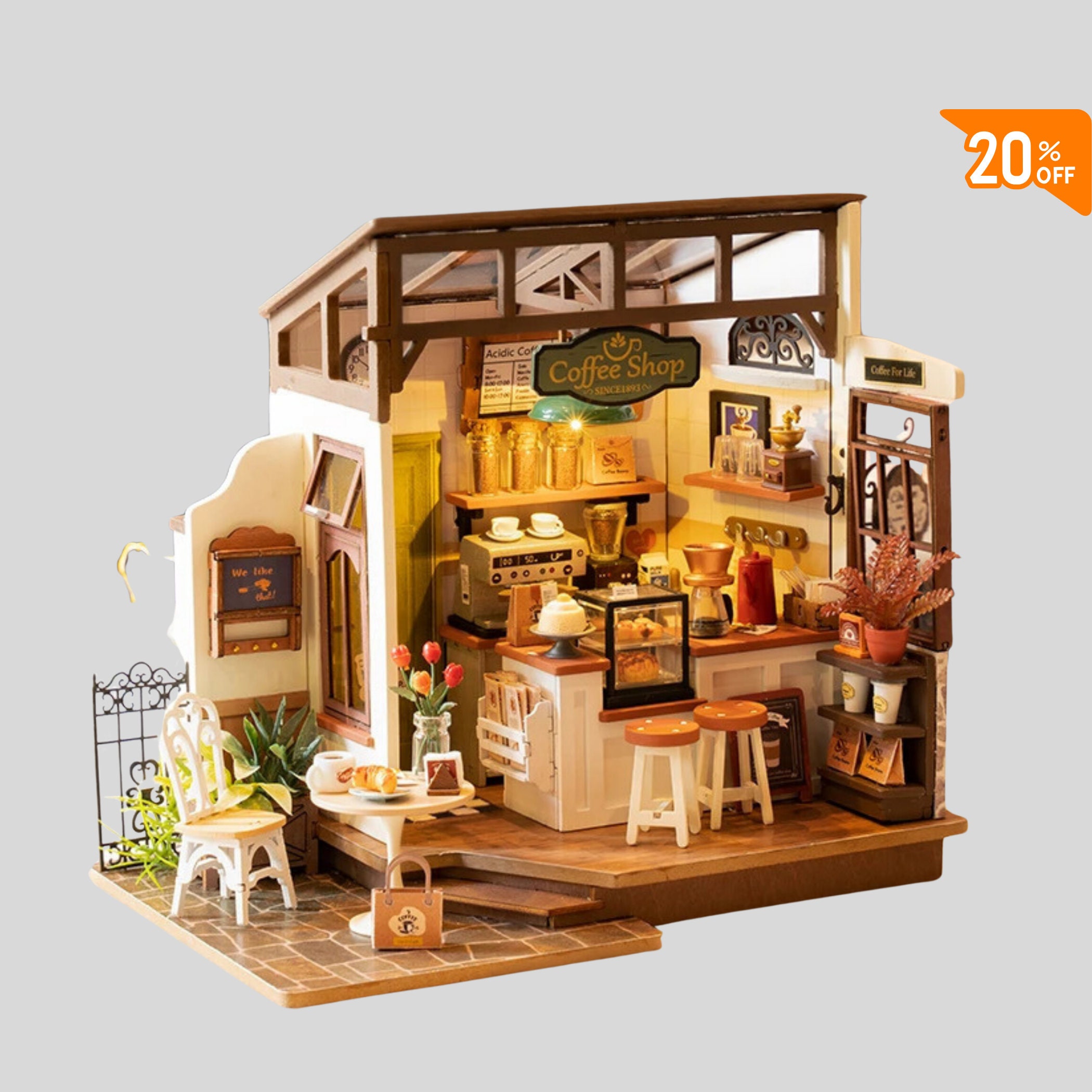 Wooden Puzzle 3D Café Model Kit Creative DIY Dollhouse for Adults ...