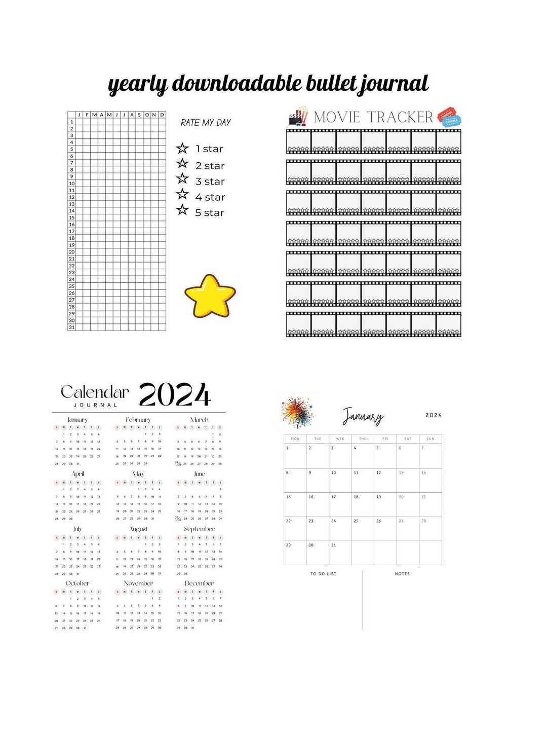2024 Bullet Journal Bundle Printable Health Trackers/mood Trackers ...
