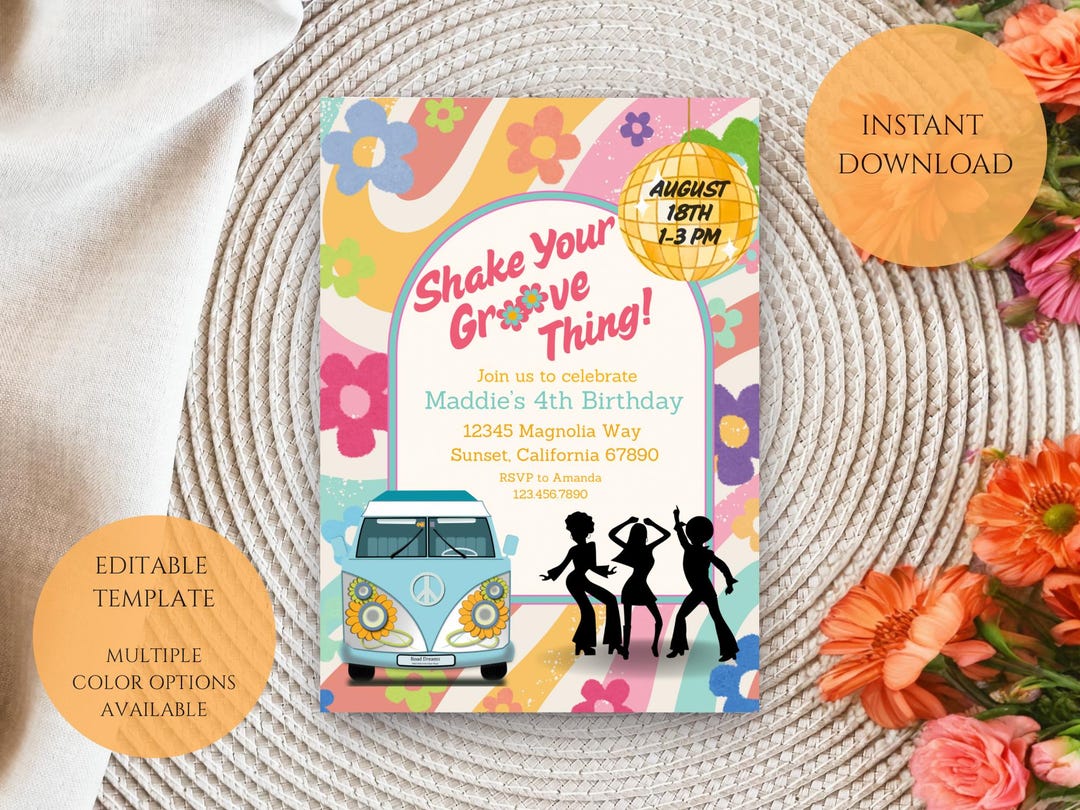 Shake Your Groove Thing Party Invitation | Groovy 70s Disco Theme With ...