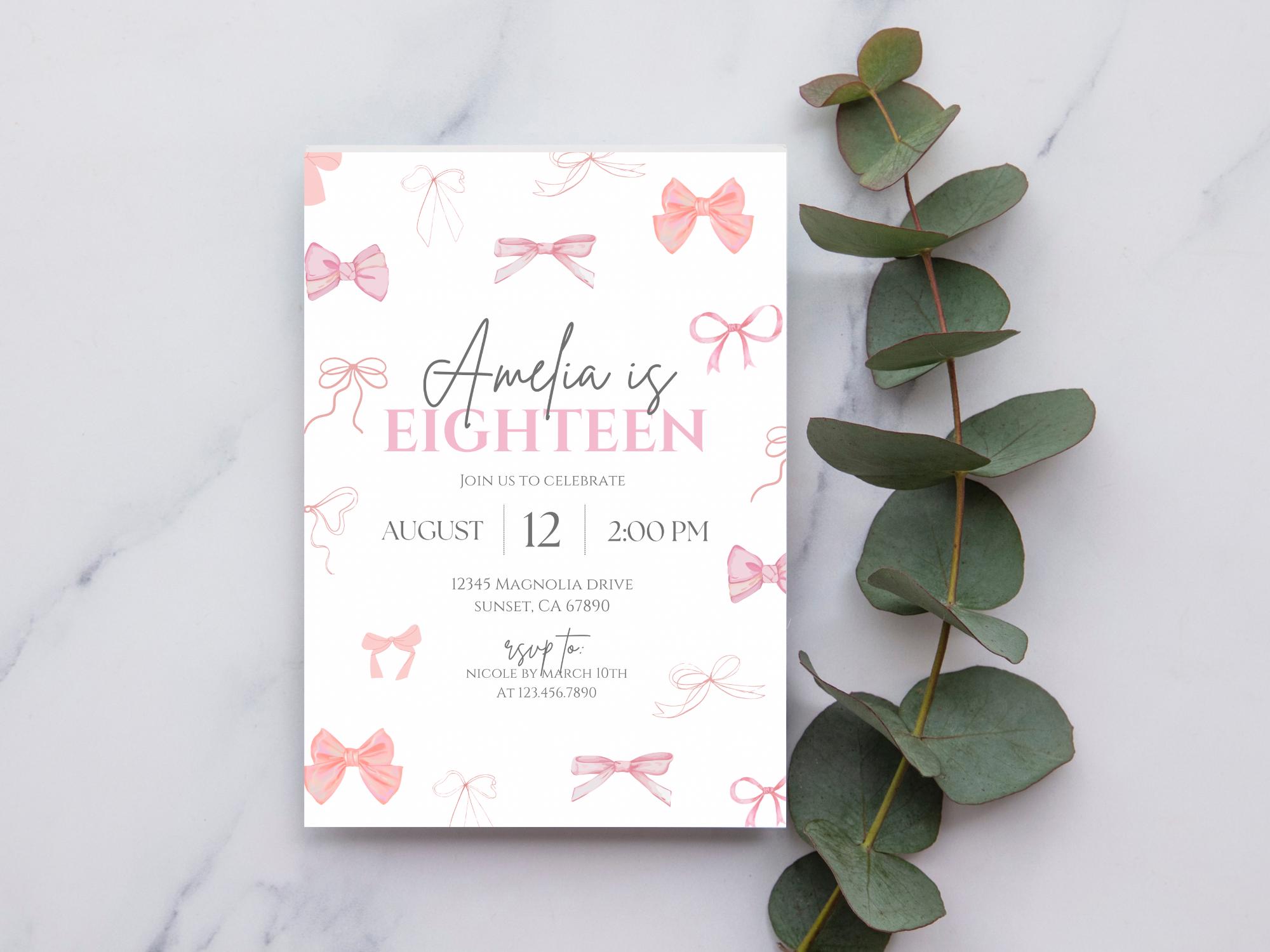 Pink Bow Birthday Invitation: Elegant Preppy Girl Party (editable Canva ...