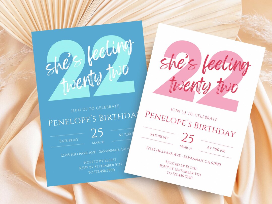 Feelin' 22 Birthday Invitation Template: Editable 5x7 (digital) - Etsy