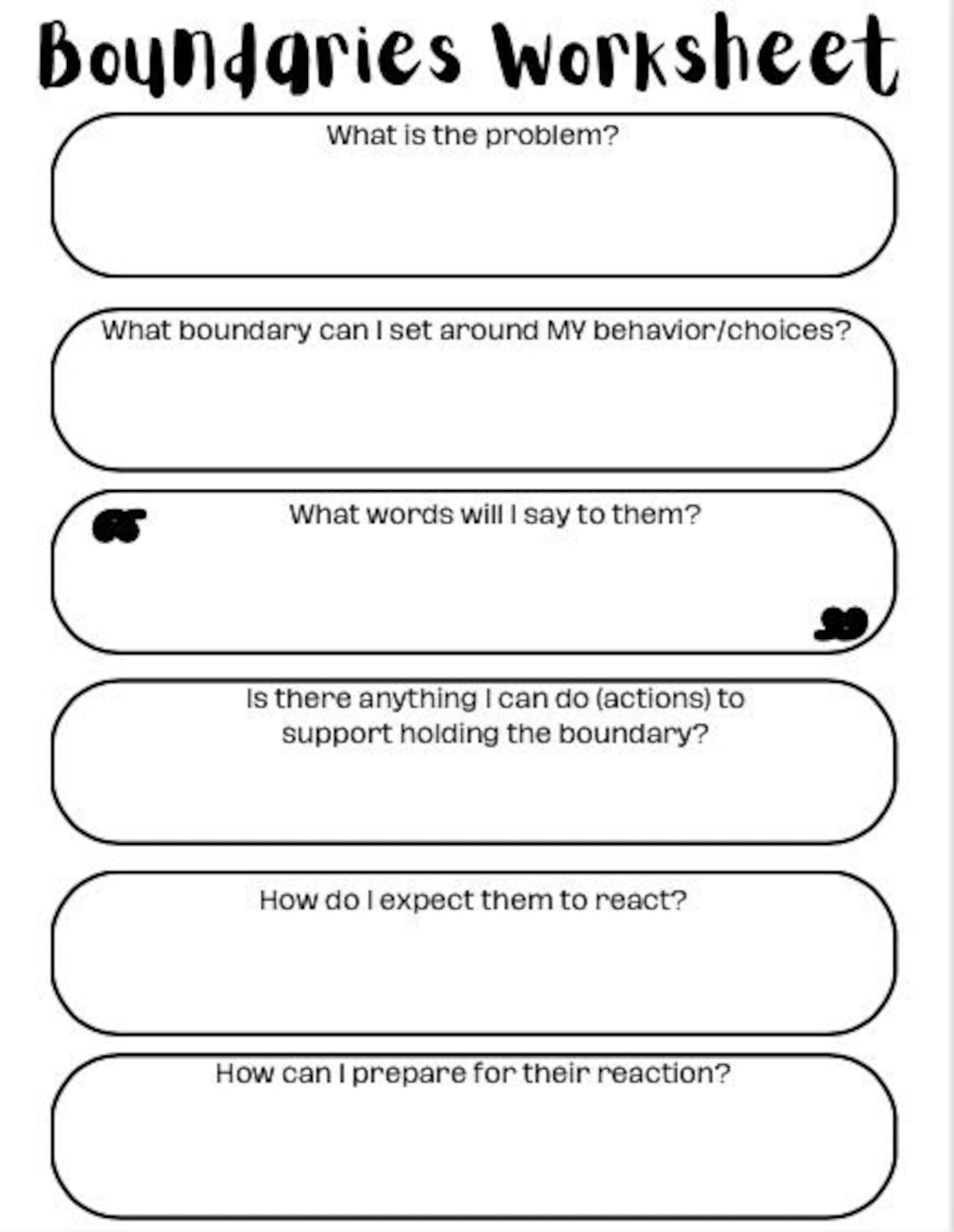 Boundaries Worksheet - Etsy