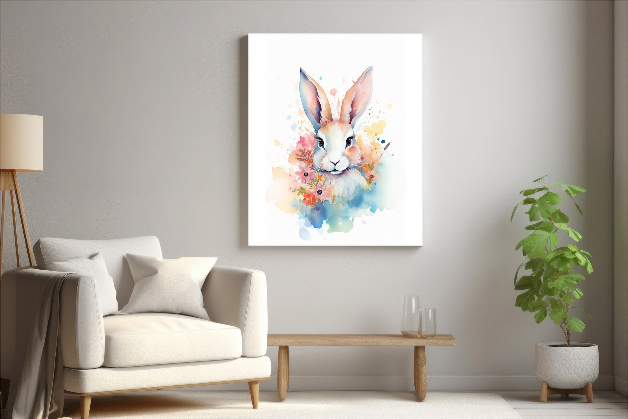 Rabbit, Hare Watercolor Digital Printable Art, Animal Art, Home Decor ...