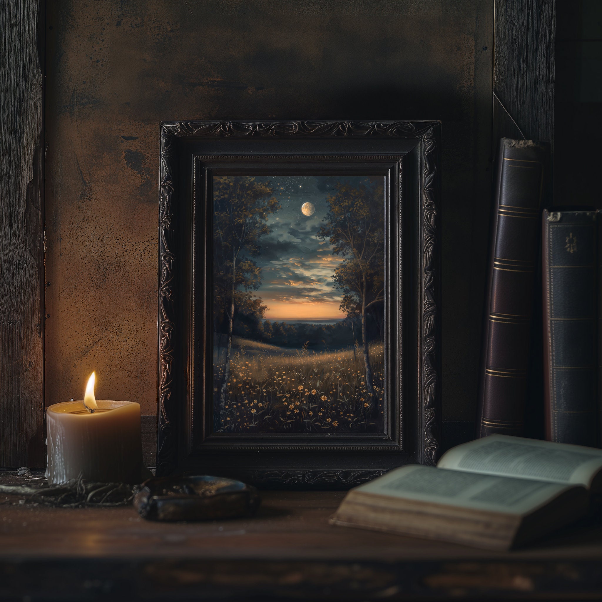 Early Dawn - Printable Floral Moon Art, Celestial Art, Moon and Stars ...