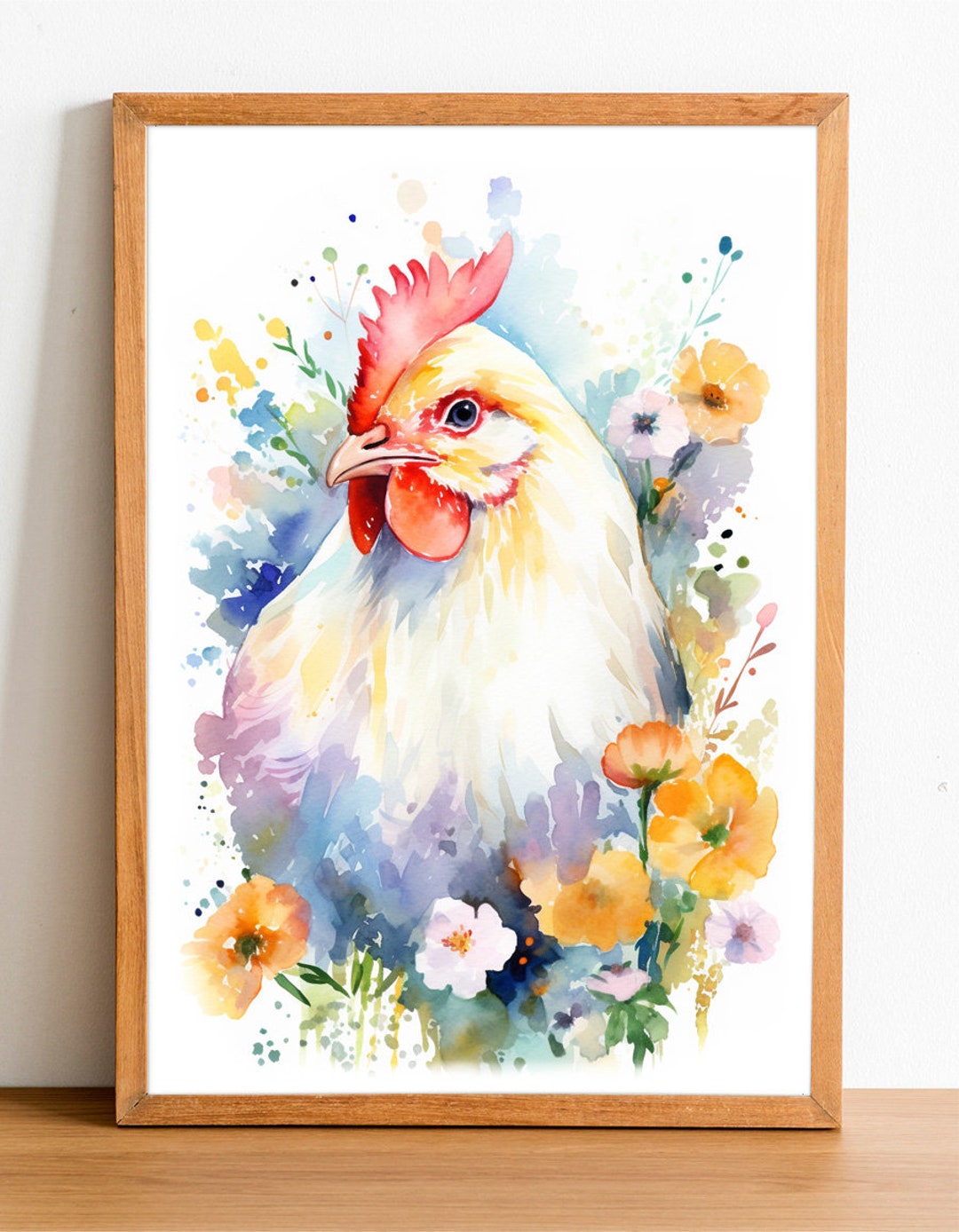 Chicken, Hen Watercolor Digital Printable Art, Animal Art, Home Decor ...