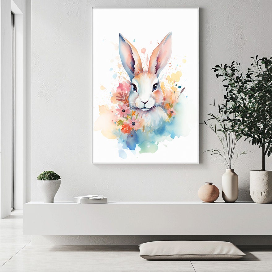 Rabbit, Hare Watercolor Digital Printable Art, Animal Art, Home Decor ...