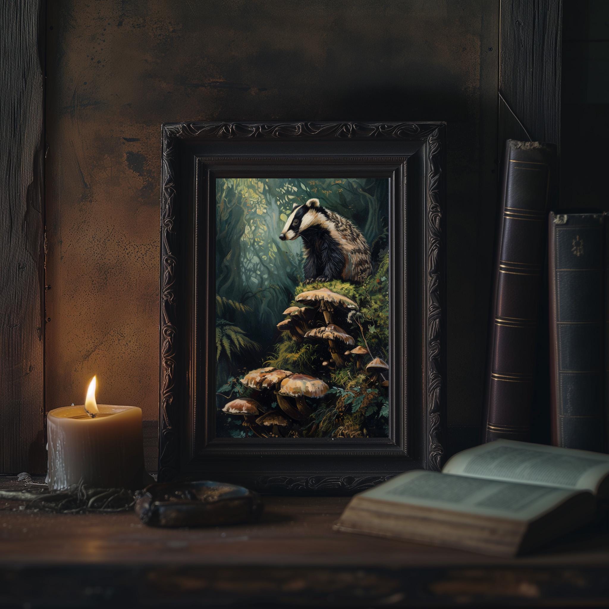 Watchful Badger - Printable Badger Art, Dark Animal Art, Forestcore Art ...
