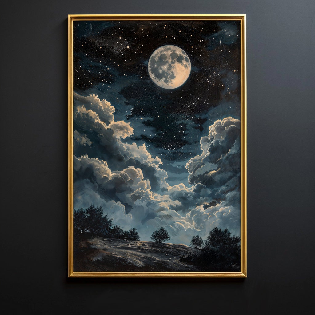 Midnight Mirage Printable Moon Art, Celestial Art, Moon and Stars Art ...