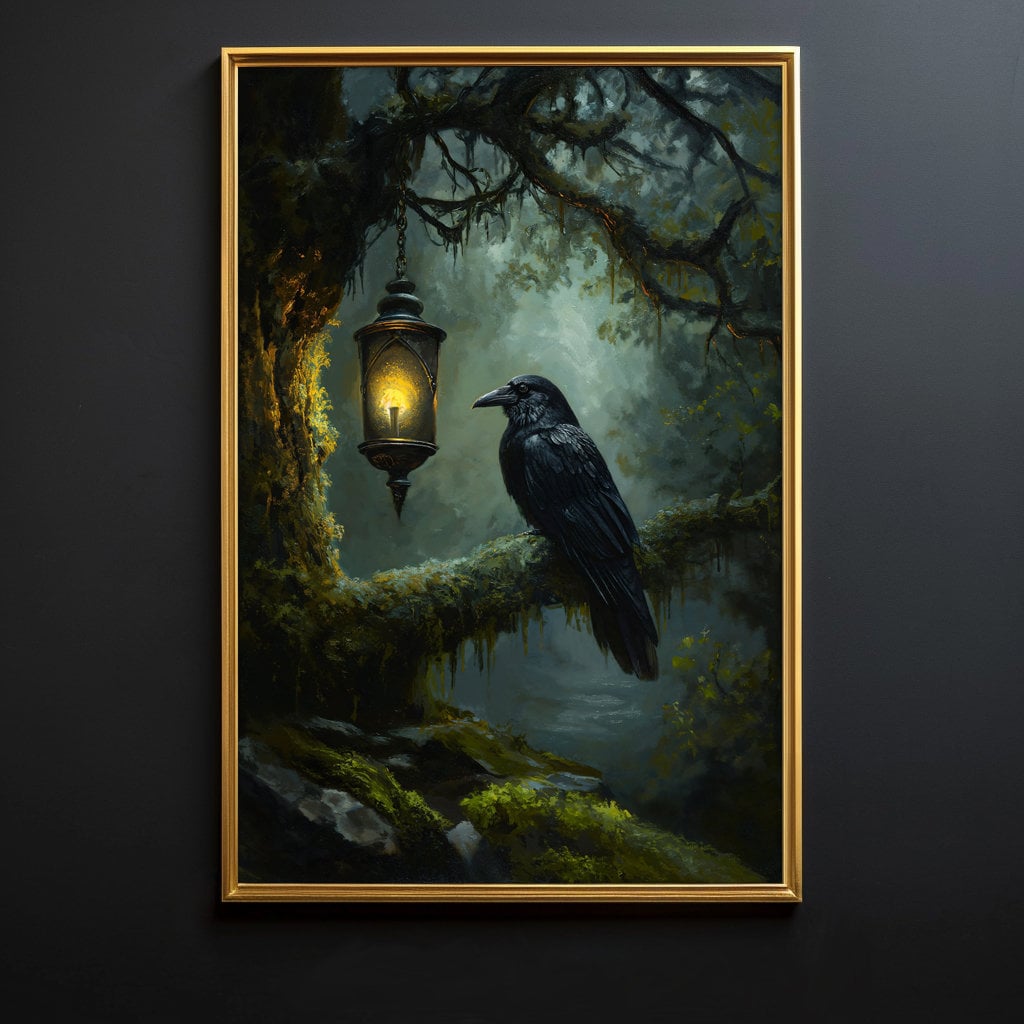 Ebon Sentinel - Printable Raven Art, Dark Fantasy Art, Dark Witchcore ...