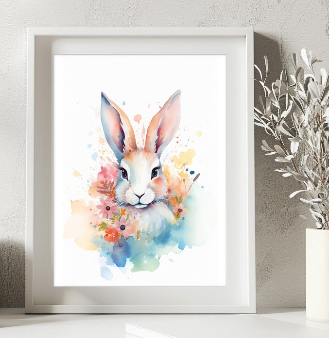 Rabbit, Hare Watercolor Digital Printable Art, Animal Art, Home Decor ...