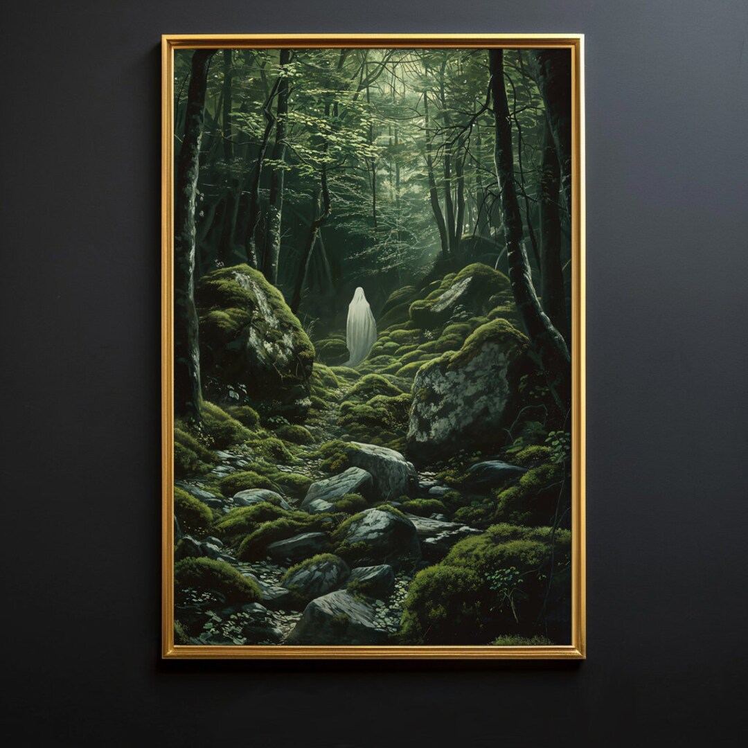 Spectral Stroll - Printable Ghost Art, Ghostcore Art, Woodland Goth Art ...