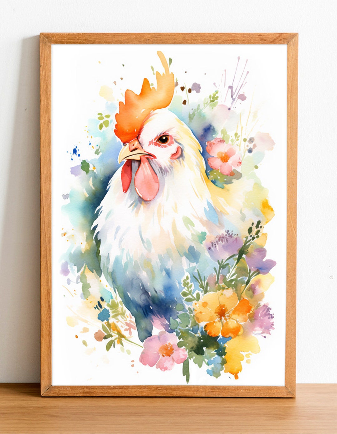 Chicken, Hen Watercolor Digital Printable Art, Animal Art, Home Decor ...
