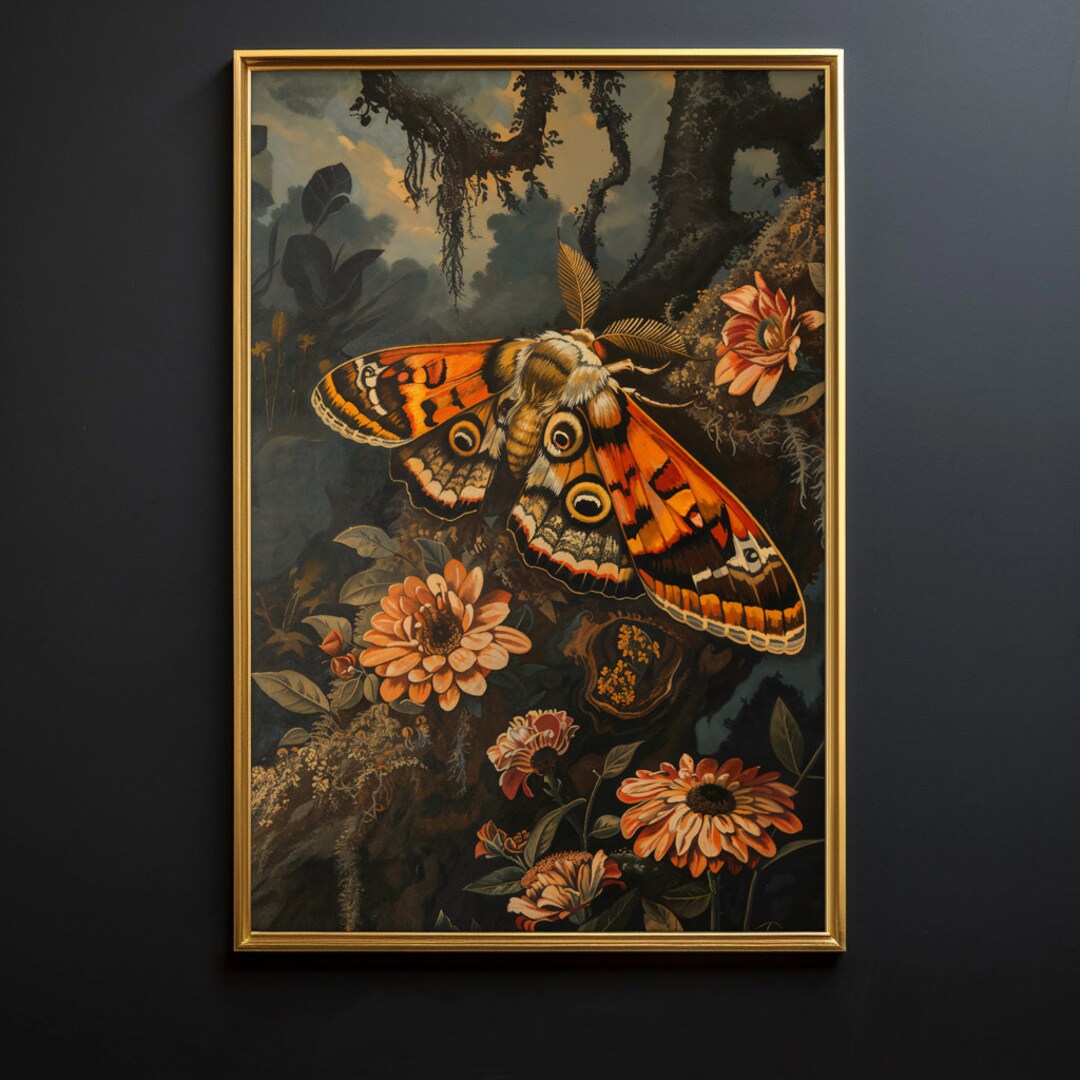 Resting Moth - Printable Dark Cottagecore Art, Goblincore Art ...