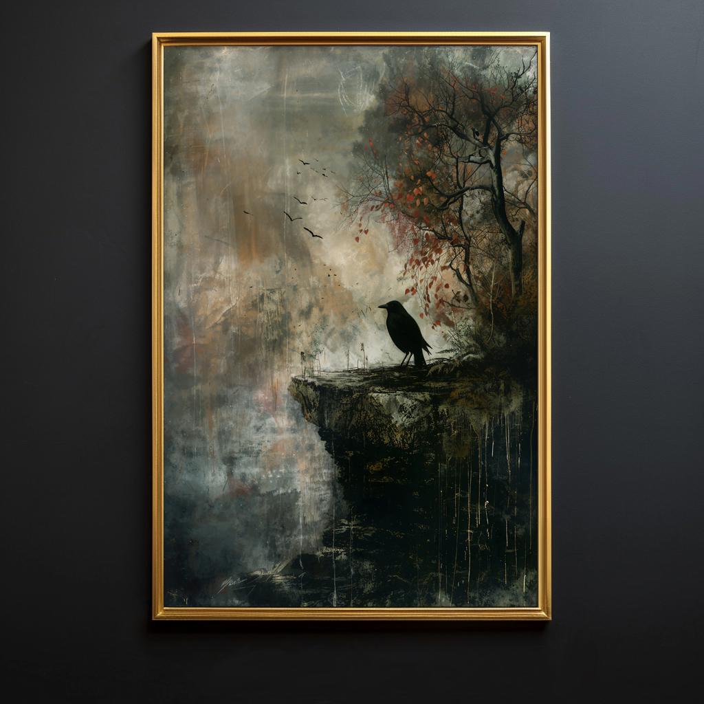 Cliffside Sentinel - Printable Raven Art, Dark Fantasy Art, Dark ...