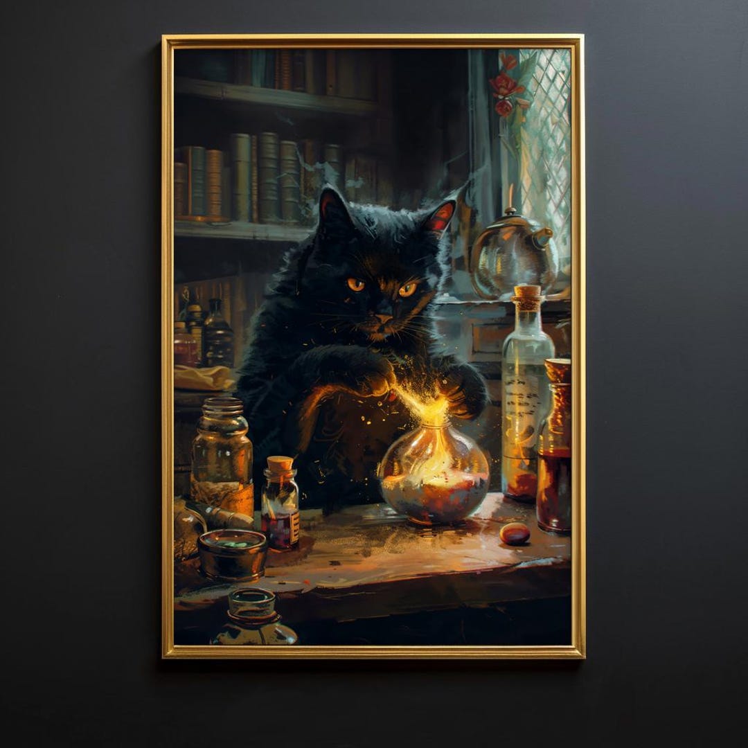 Magicians - Printable Cat Art, Dark Animal Art, Dark Academia Art, Dark ...