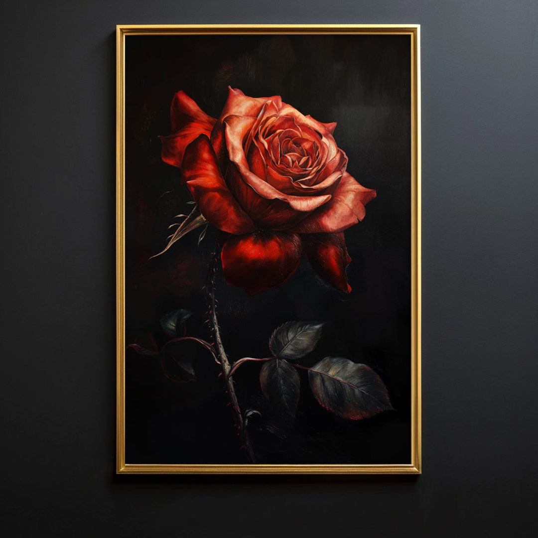 Scarlet Thorns - Printable Rose Art, Romantic Goth Art, Romantic ...