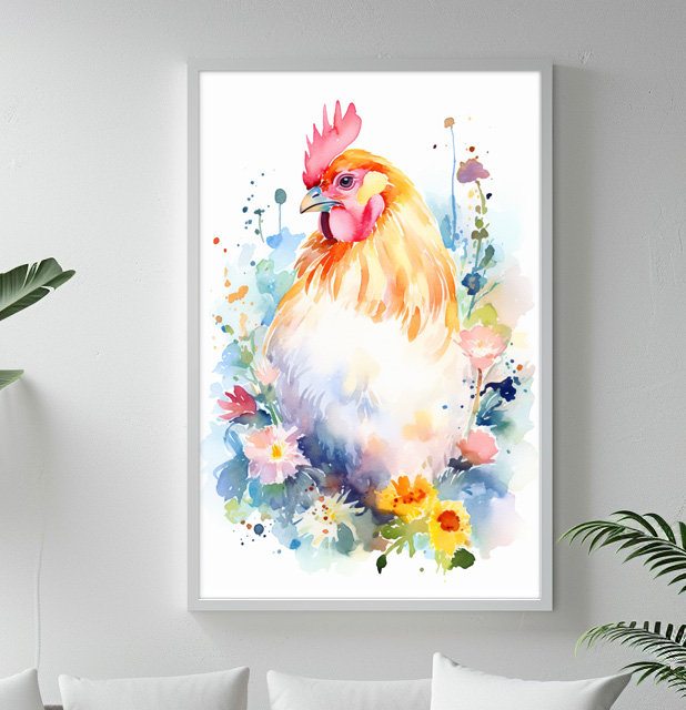Chicken, Hen Watercolor Digital Printable Art, Animal Art, Home Decor ...