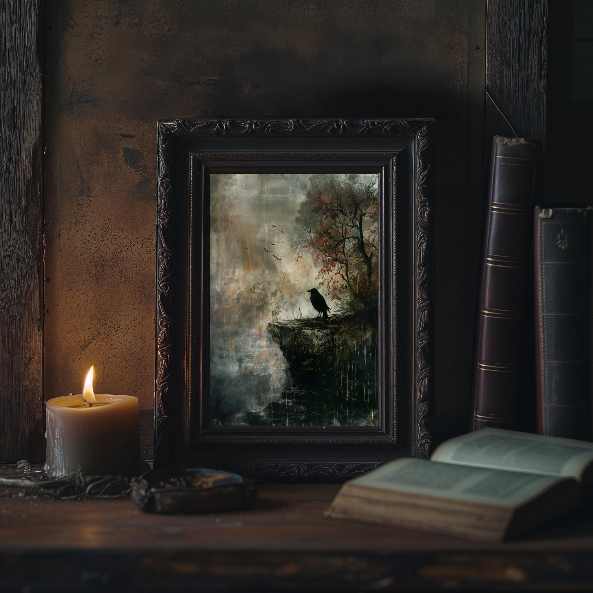 Cliffside Sentinel - Printable Raven Art, Dark Fantasy Art, Dark ...